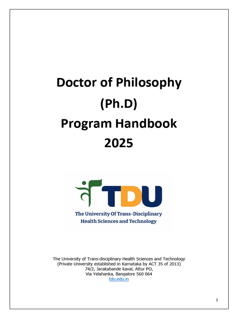 TDU Ph.D. Program Handbook 2025 | PDF | Thesis | Doctor Of Philosophy