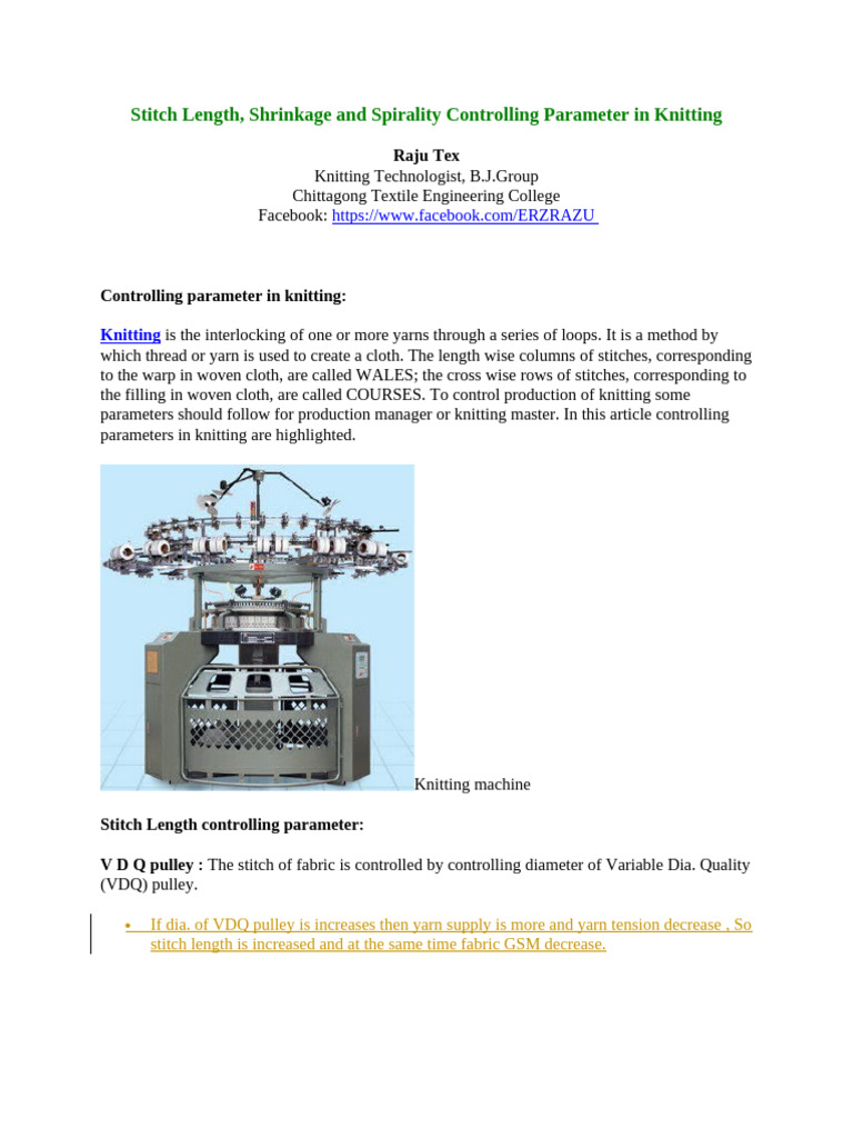 All Knit Fabric Stitch Length Knit | PDF