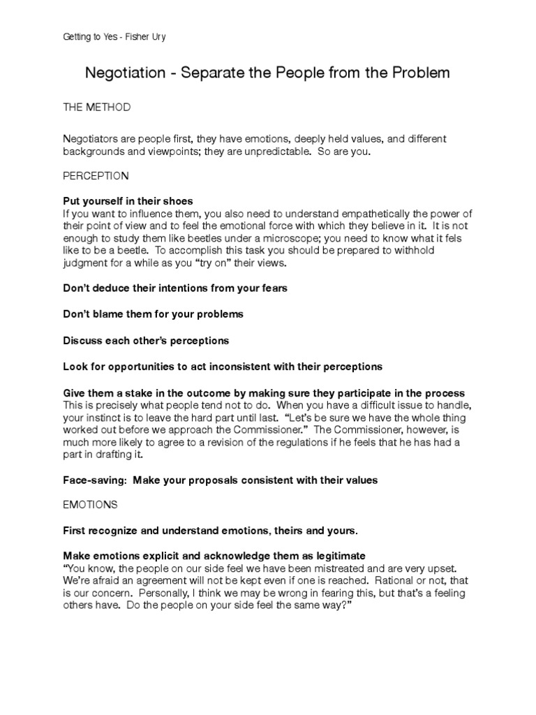 Negotiation - Separate The People From The Problem | PDF | Negotiation ...