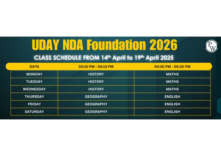 Class Schedule - UDAY NDA Foundation 2026 | PDF