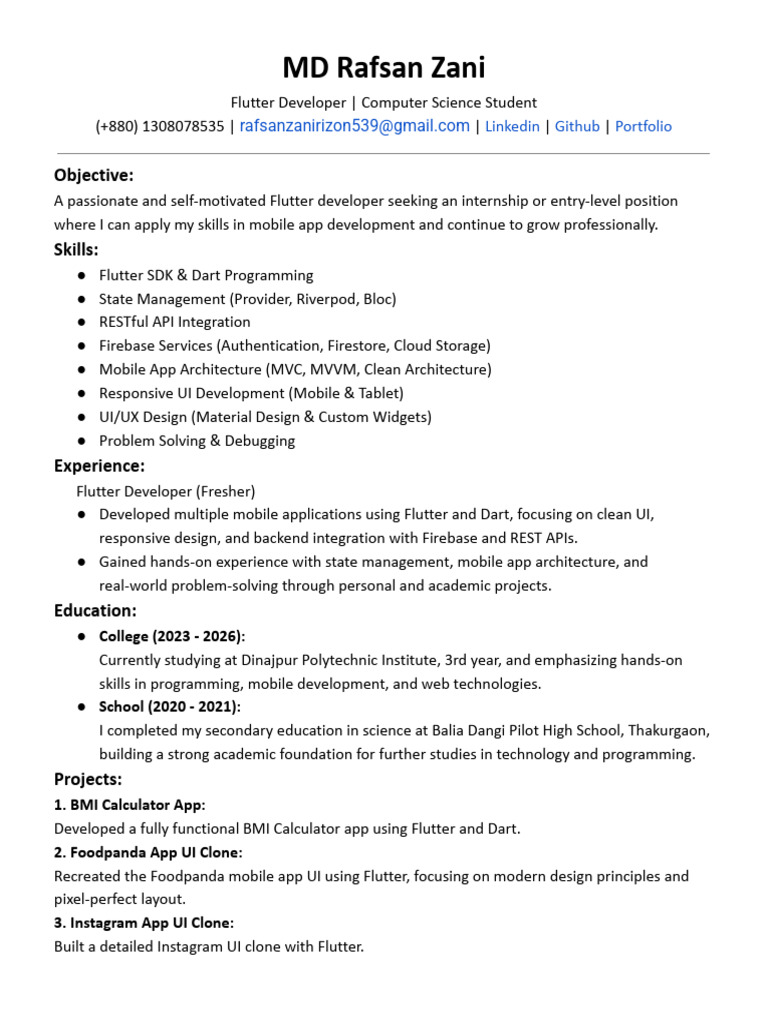 MD Rafsan Zani: Objective | PDF