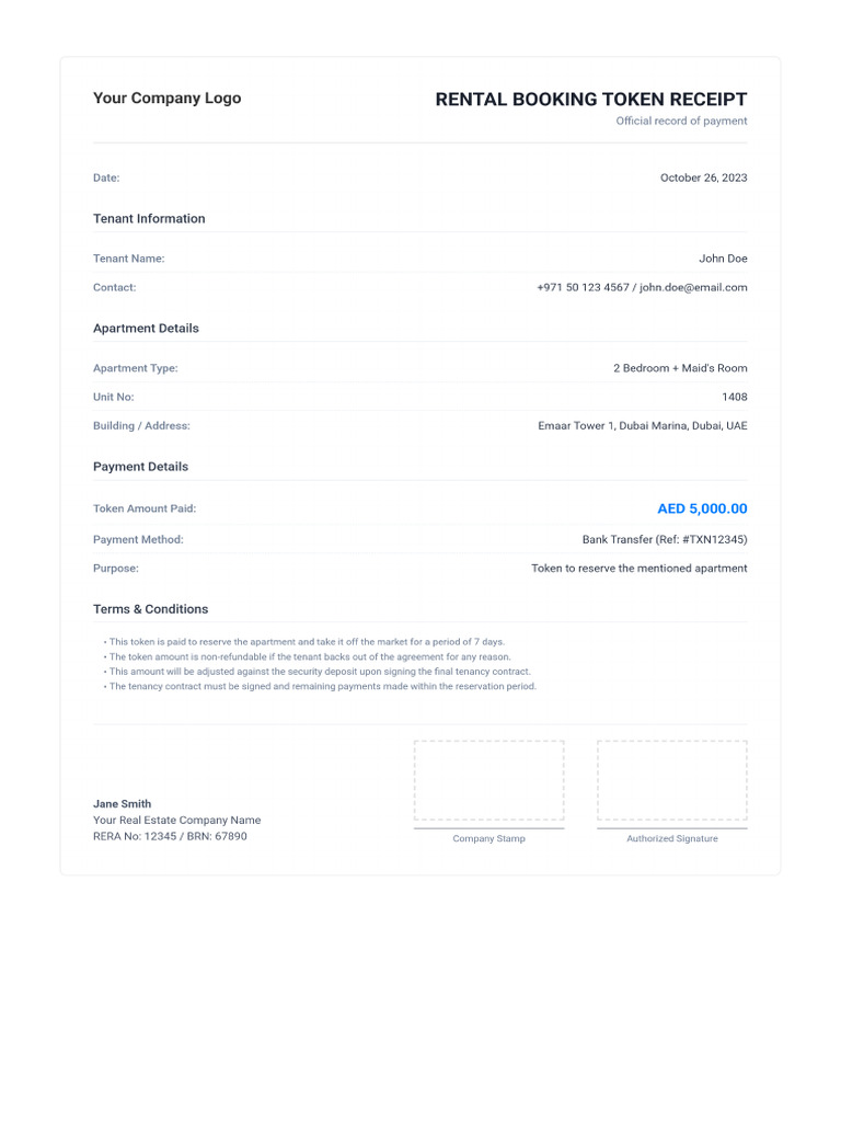 Booking Token Receipt John Doe 2025-06-28 | PDF