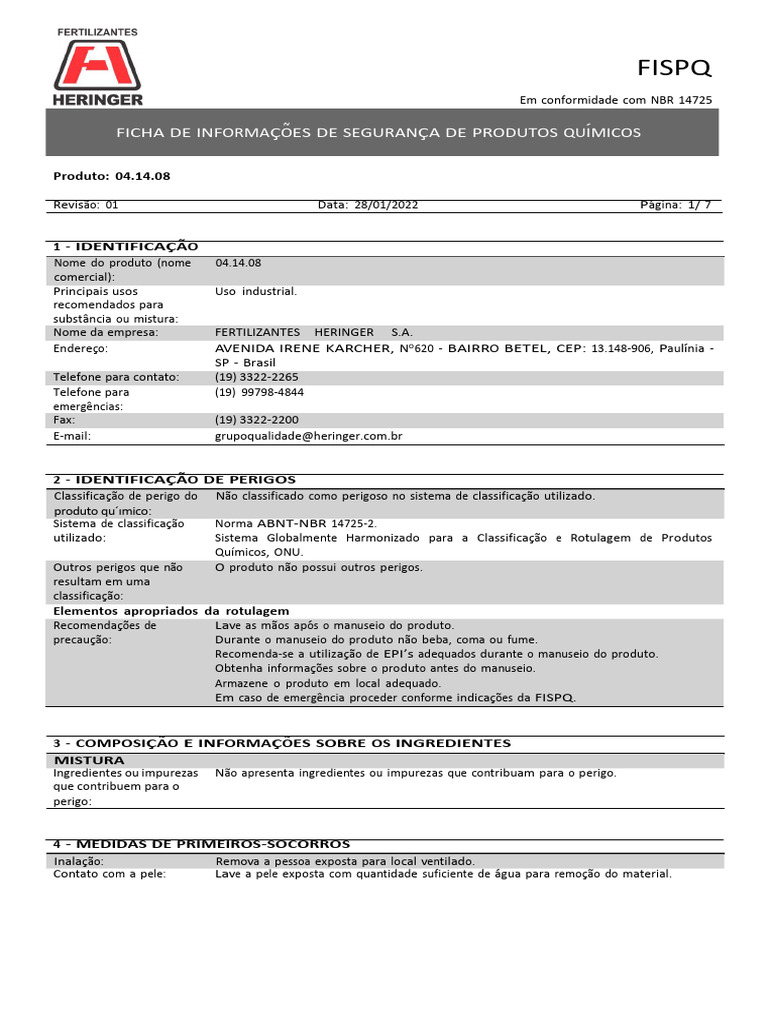 FISPQ: Segurança de Produtos Químicos | PDF | Temperatura | Vapor