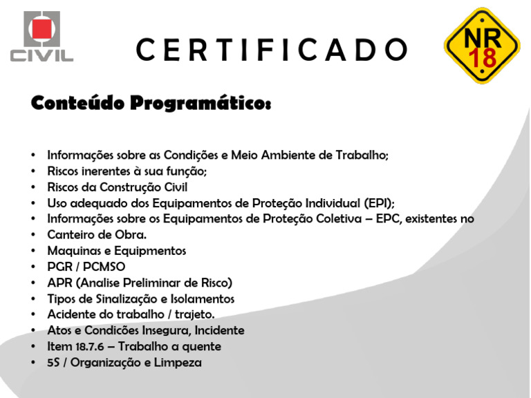 Certificado NR18 VERSO | PDF