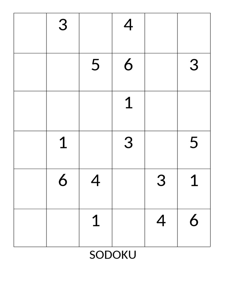 Sodoku 6X6 | PDF