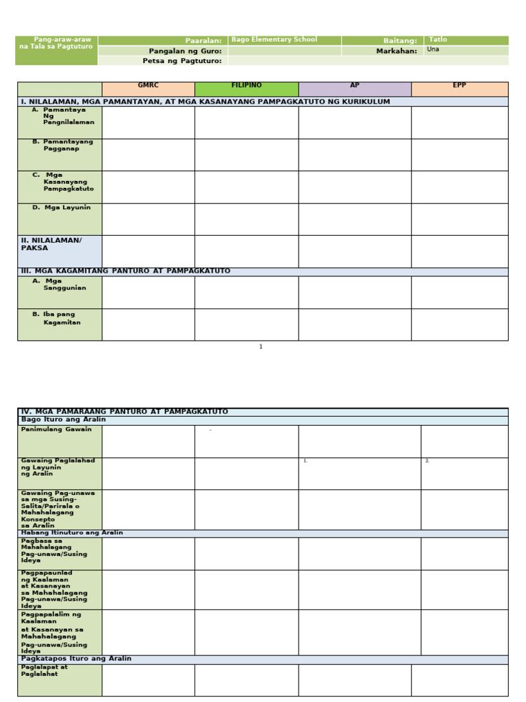 Grade 4-6 4 Subject DLL Format Filipino | PDF