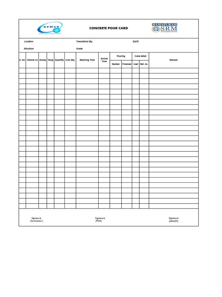 Concrete Pour Card | PDF