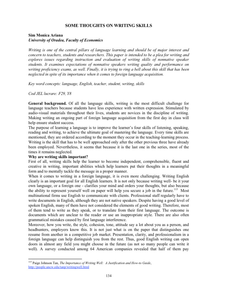Importance of Writing Skills in ESL | PDF | Foreign Language | English ...