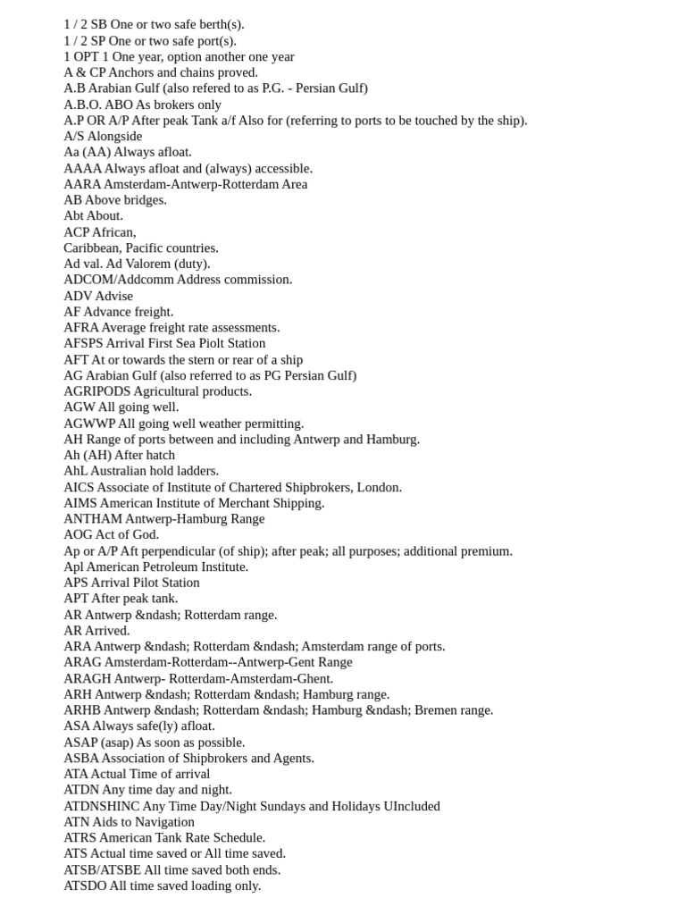 Maritime Abbreviations Guide | PDF | Cargo | Oil Tanker