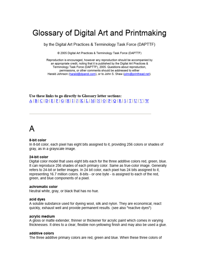 Glossary of Digital Art and Printmaking, Digital Art Practices & Terminology Task Force | PDF ...