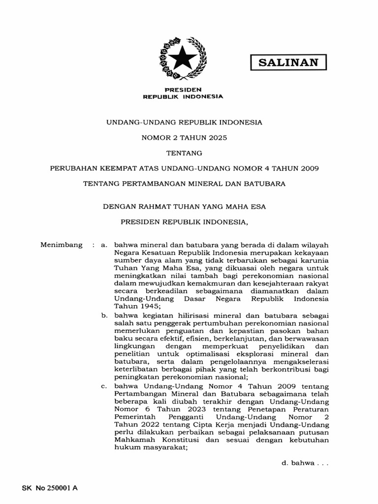 Salinan UU Nomor 2 Tahun 2025 - 250624 - 155933 | PDF