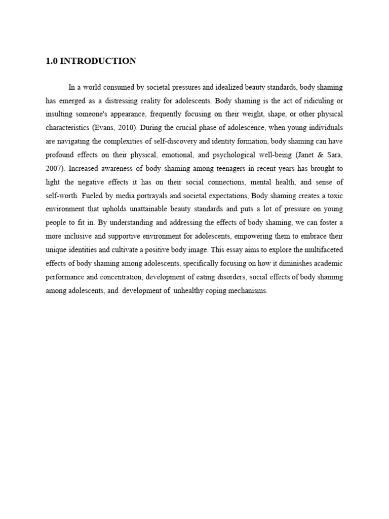 Essay-Effect of Body Shaming Among Adolescents | PDF | Eating Disorder ...