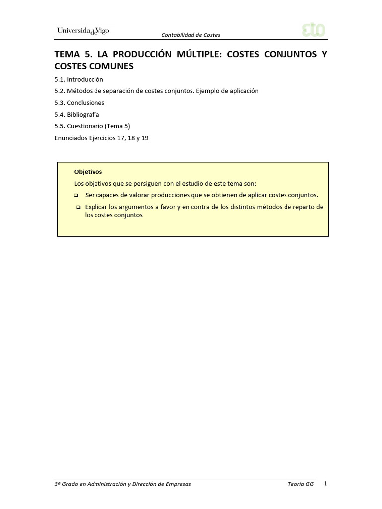 Tema 05 COSTES Costes Comunes y Conjutos | PDF | Contabilidad | Business
