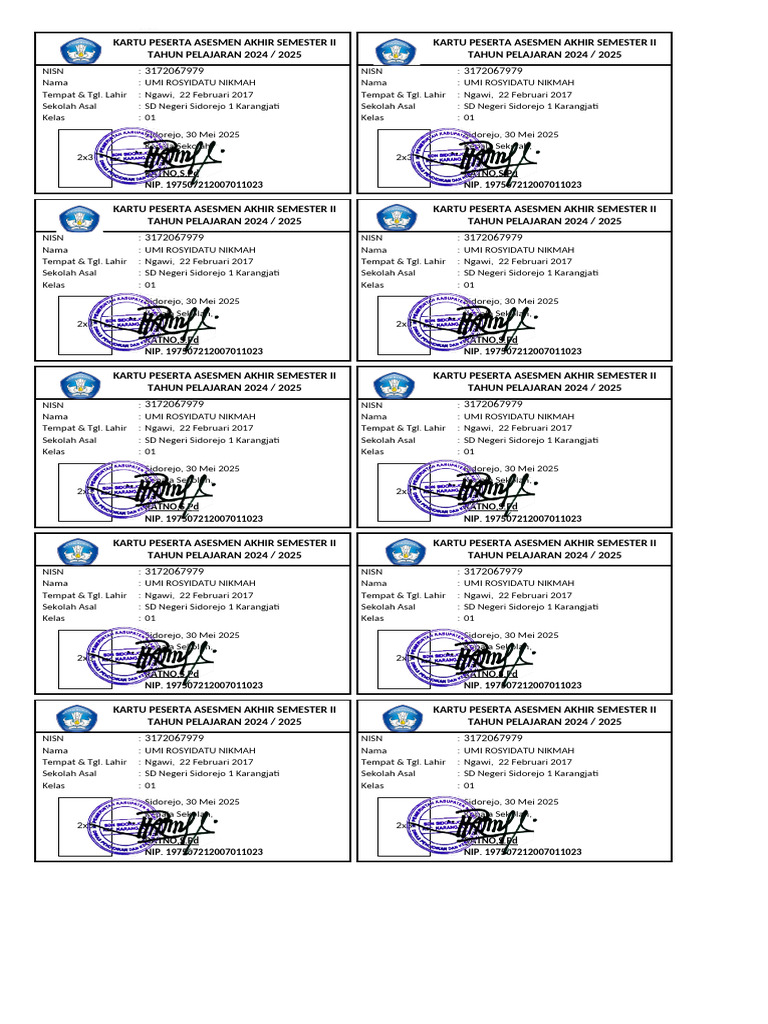 Kartu Pas Kelas 1 | PDF