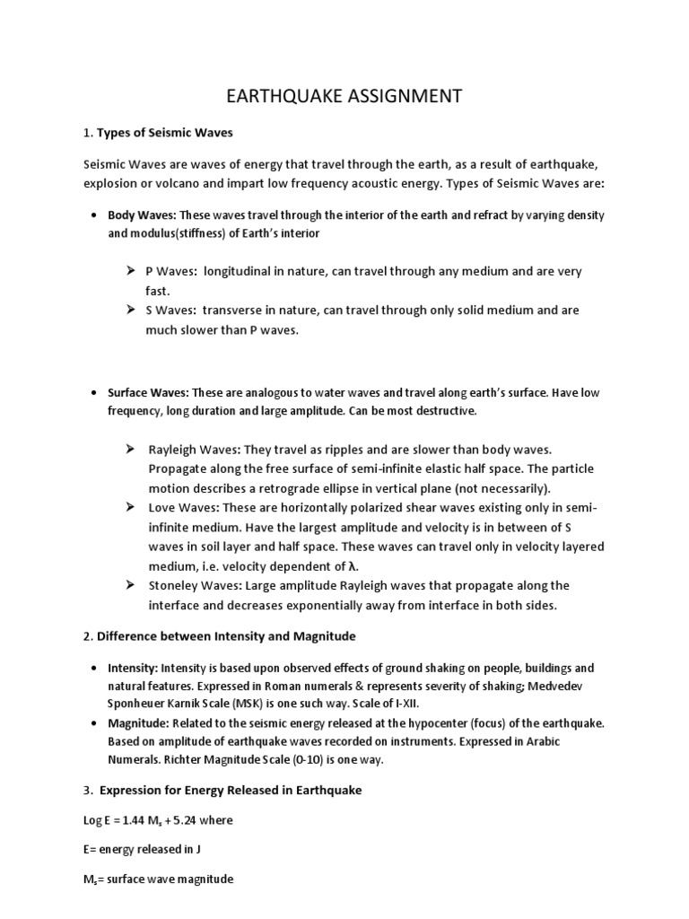 Earthquake Assignment | PDF | Geophysics | Waves