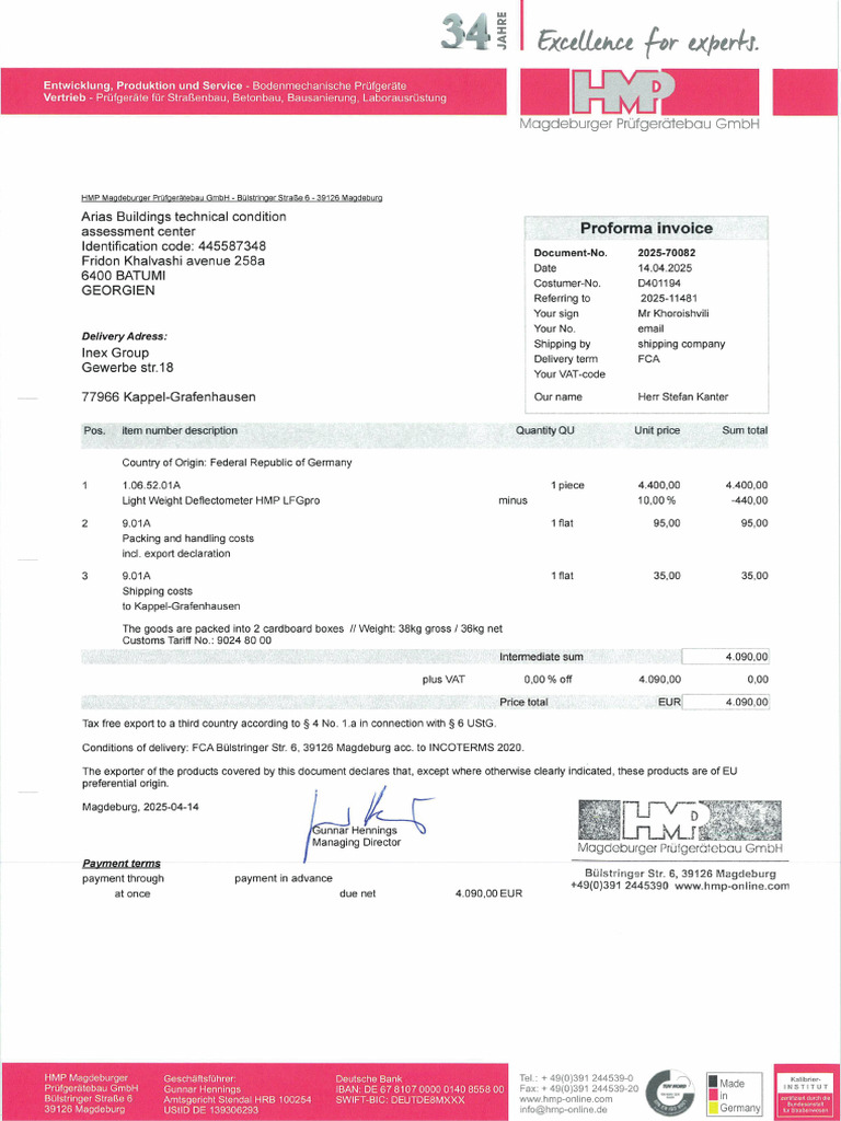 Proforma Invoice 2025-70082 | PDF