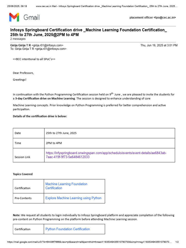 Infosys Machine Learning Certification Drive | PDF | Cognitive Science ...