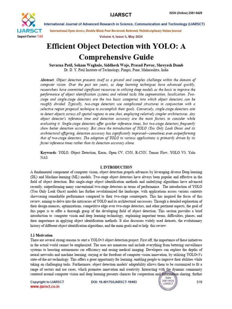Efficient Object Detection With YOLO A C | PDF | Computer Vision | Machine Learning