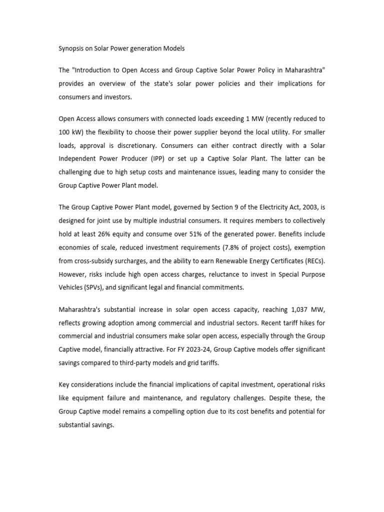 Group Captive Solar Power Benefits | PDF