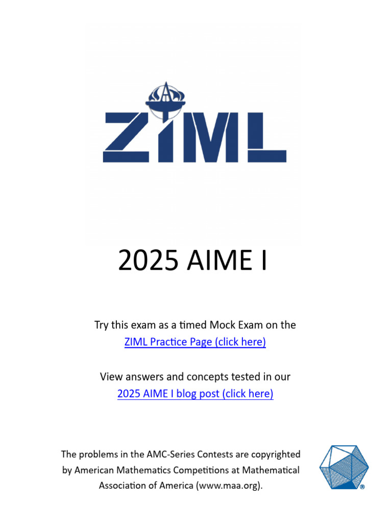 AIME I and II - 2025 With Answer Keys | PDF | Mathematics ...