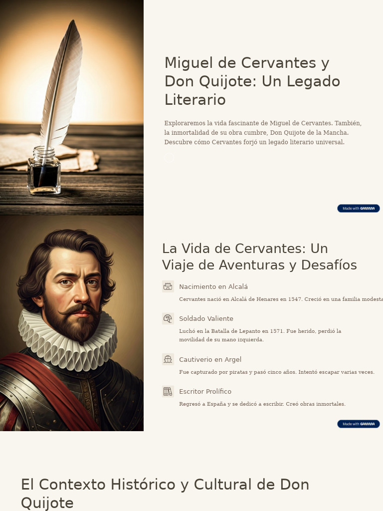 Miguel de Cervantes y Don Quijote Un Legado Literario | PDF | Don ...