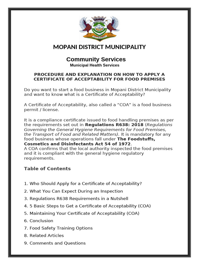Application Procedure For Coa and Explanation | PDF | Food Safety | Safety
