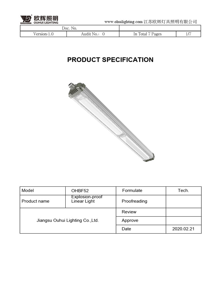 Explosion-Proof Linear Light Specs | PDF | Lighting | Power Supply