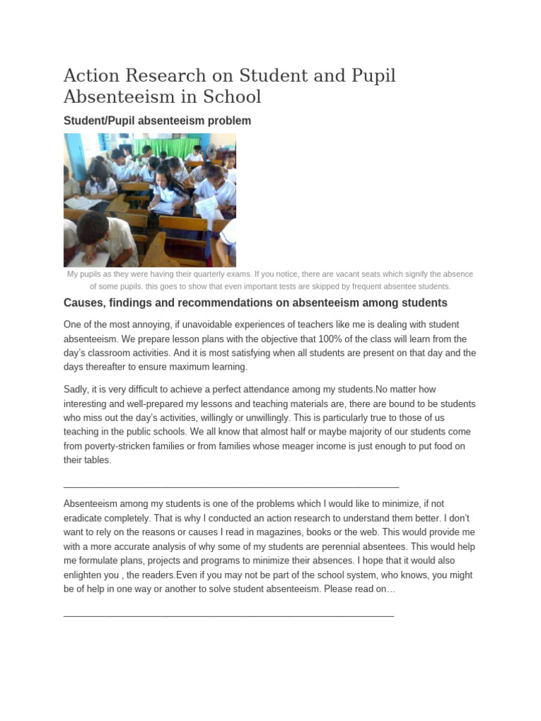 Causes of Student Absenteeism Research | PDF | Classroom | Teachers
