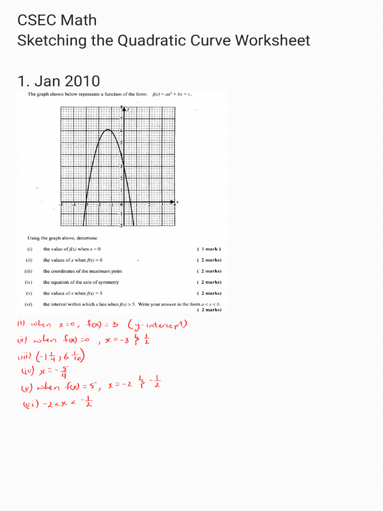 CSEC Math - Sketching The Quadratic Curve - 240916 - 153540 | PDF