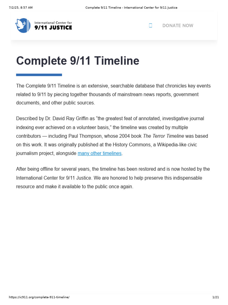 Complete 9 - 11 Timeline - International Center For 9 - 11 Justice ...