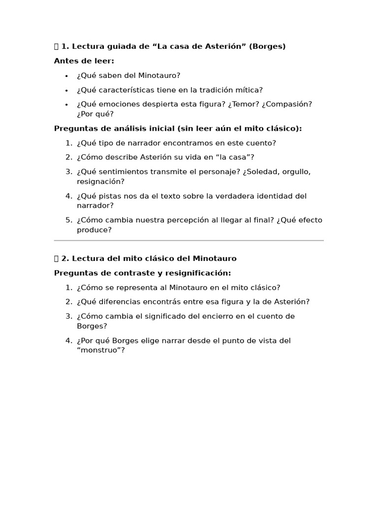 Lectura Guiada de "La Casa de Asterión" (Borges) | PDF