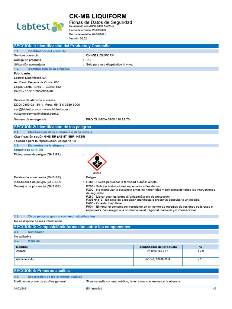 Imidazol en CK-MB LIQUIFORM | PDF | Residuos | Toxicidad