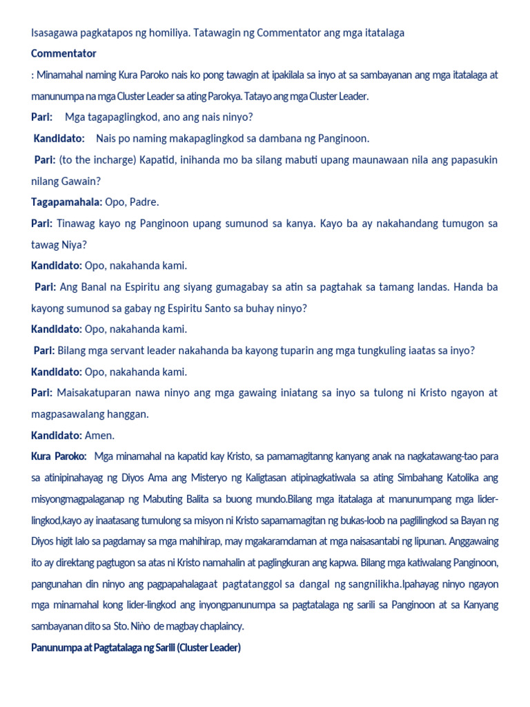 Isasagawa Pagkatapos Ng Homiliya | PDF
