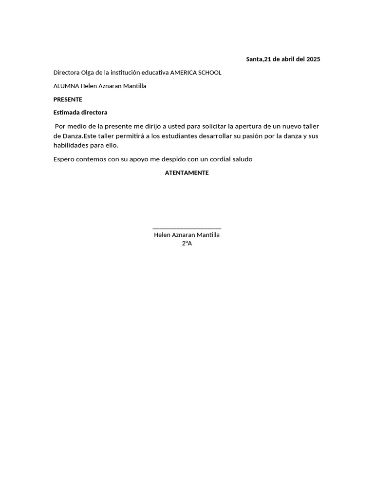 Carta de Helen Aznaran | PDF