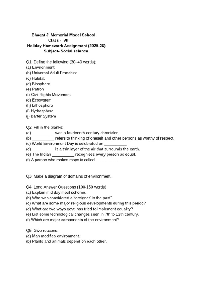 Class 7 Assignment Final | PDF