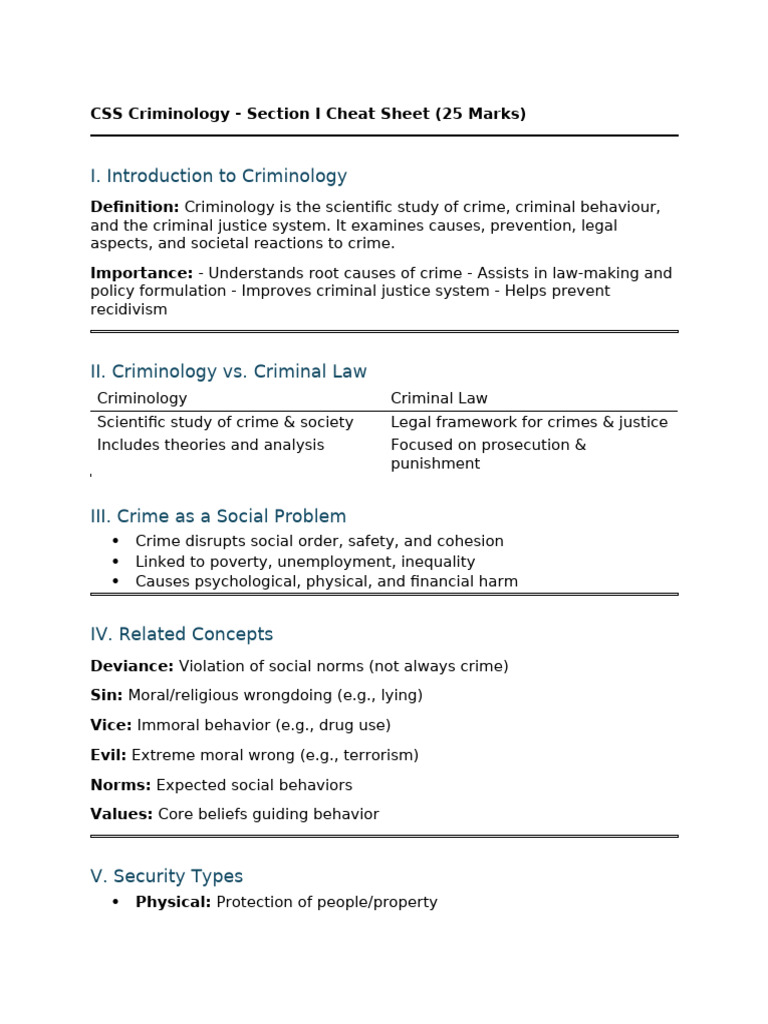 Criminology Section1 Cheat Sheet | PDF | Crime & Violence | Crimes