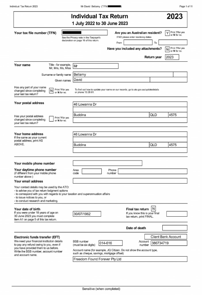 2023 Tax Return - D Bellamy (TFN Redacted) | PDF