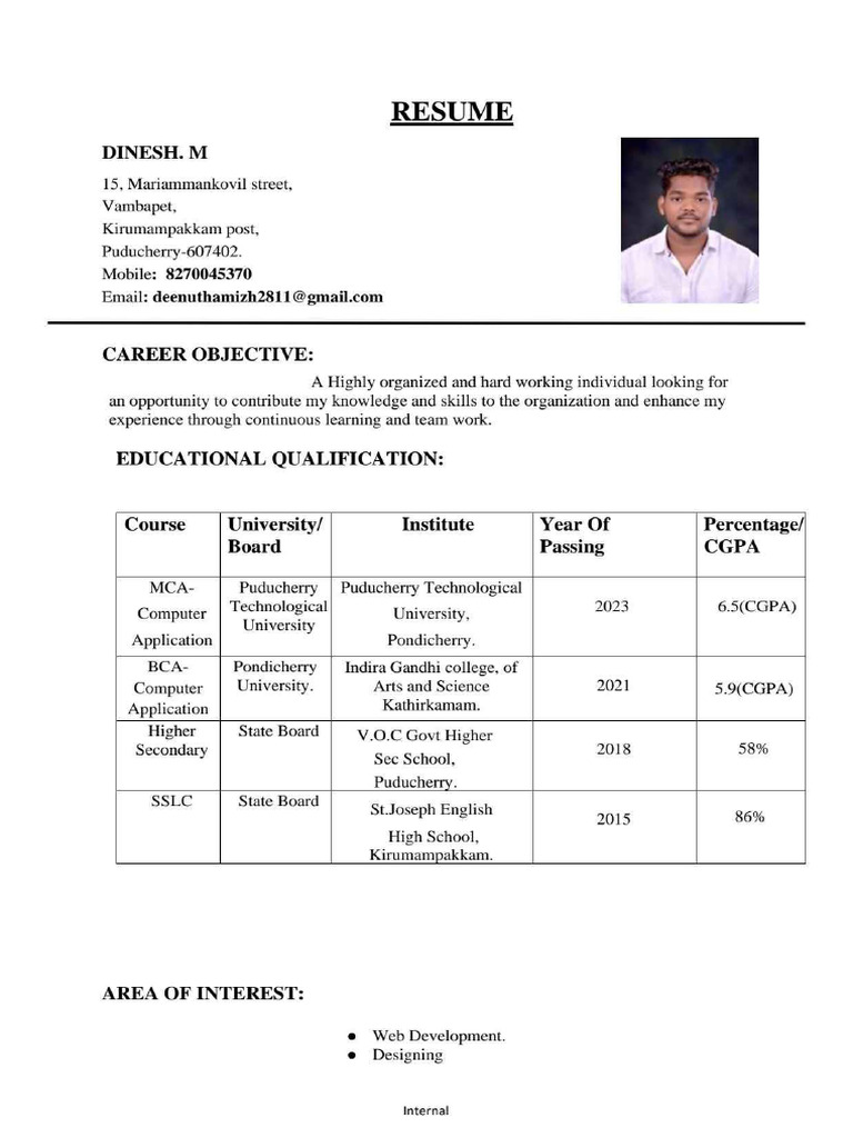 M.dinesh Resume | PDF