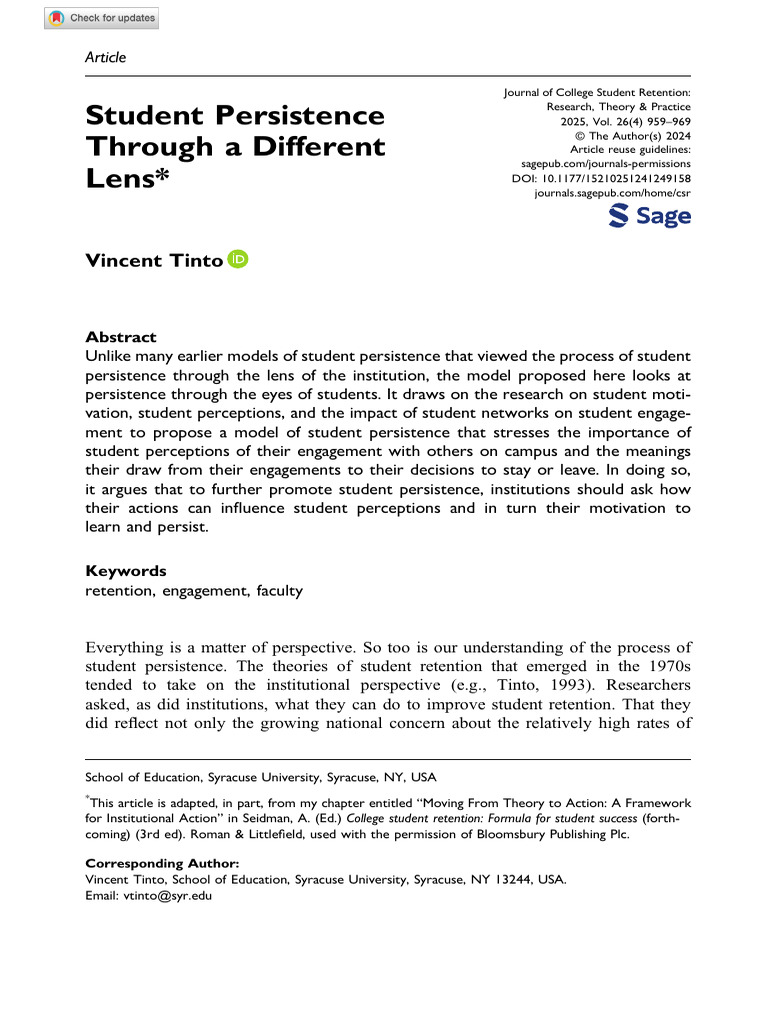 Student Persistence: A Student-Centric Model | PDF | Self Efficacy ...
