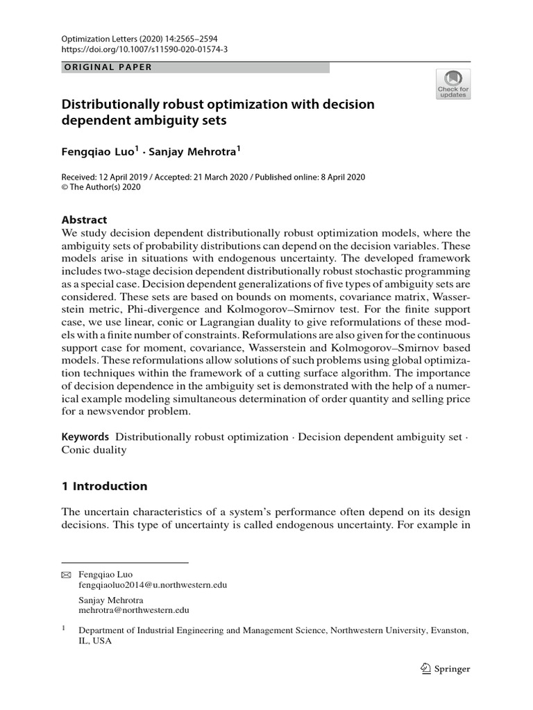 Distributionally Robust Optimization With Decision | PDF | Mathematical ...