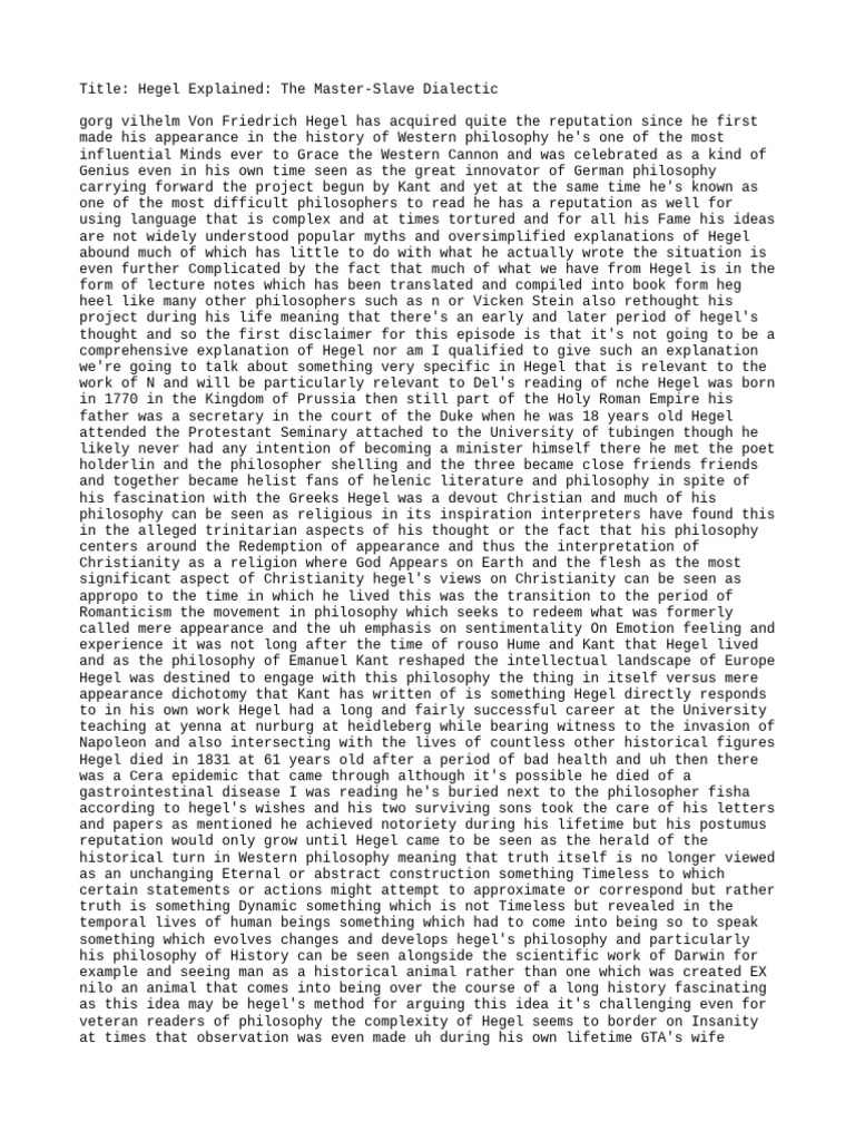 Hegel Explained The Master Slave Dialectic | PDF | Georg Wilhelm ...