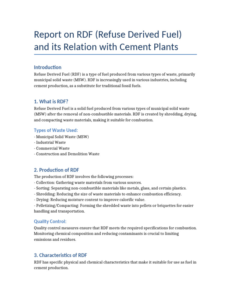 RDF's Role in Sustainable Cement Production | PDF | Cement | Waste