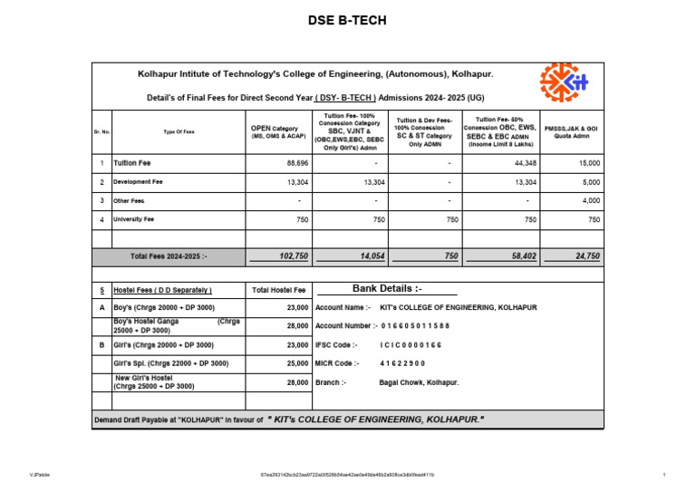 DSE B-Tech Fees Structure 2024-2025 | PDF | Politics Of India ...