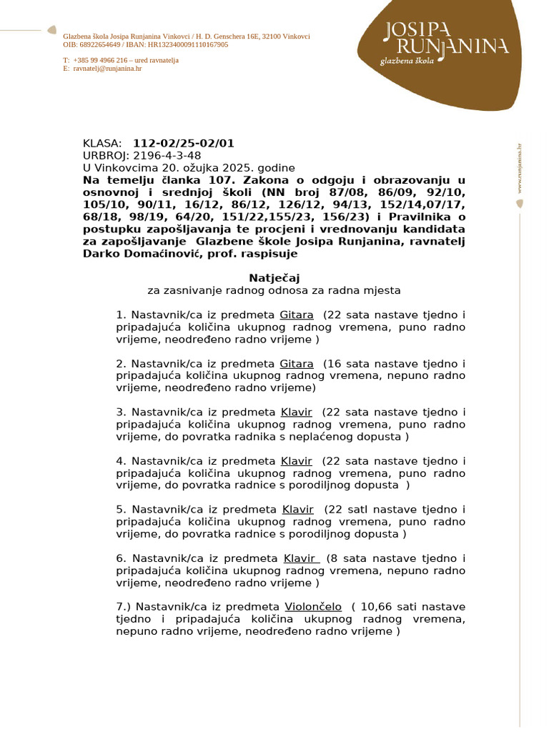 2025 03 20 - Natjecaj Za Zasnivanje Radnog Odnosa Za Radna Mjesta ...