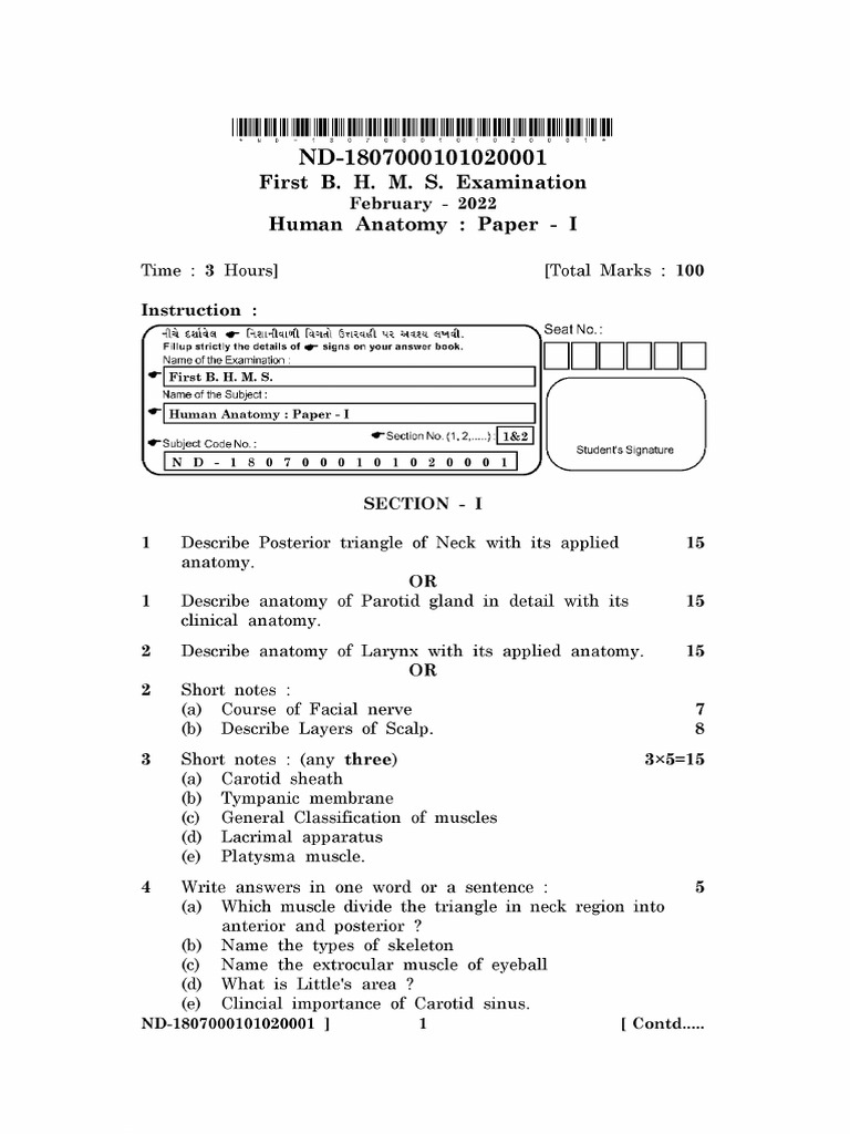 Anatomy Paper 1 Old Paper | PDF | Angiology | Human Head And Neck