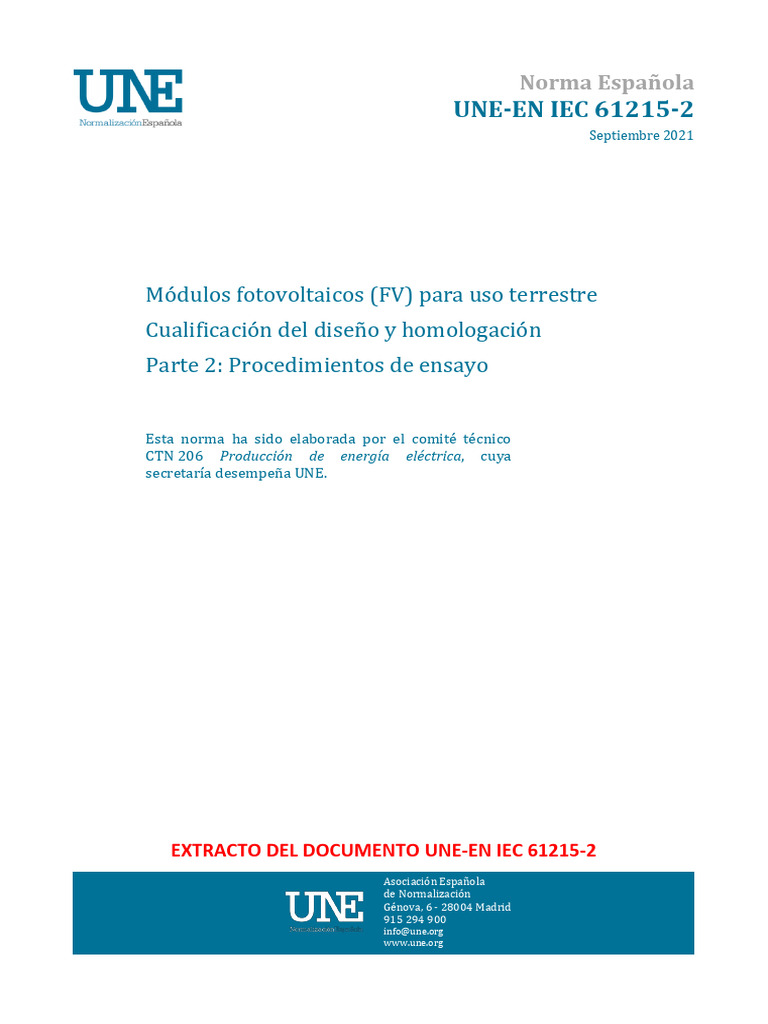 (Ex) Une-En Iec 61215-2 2021 | PDF | Fotovoltaica | Recolección de energía