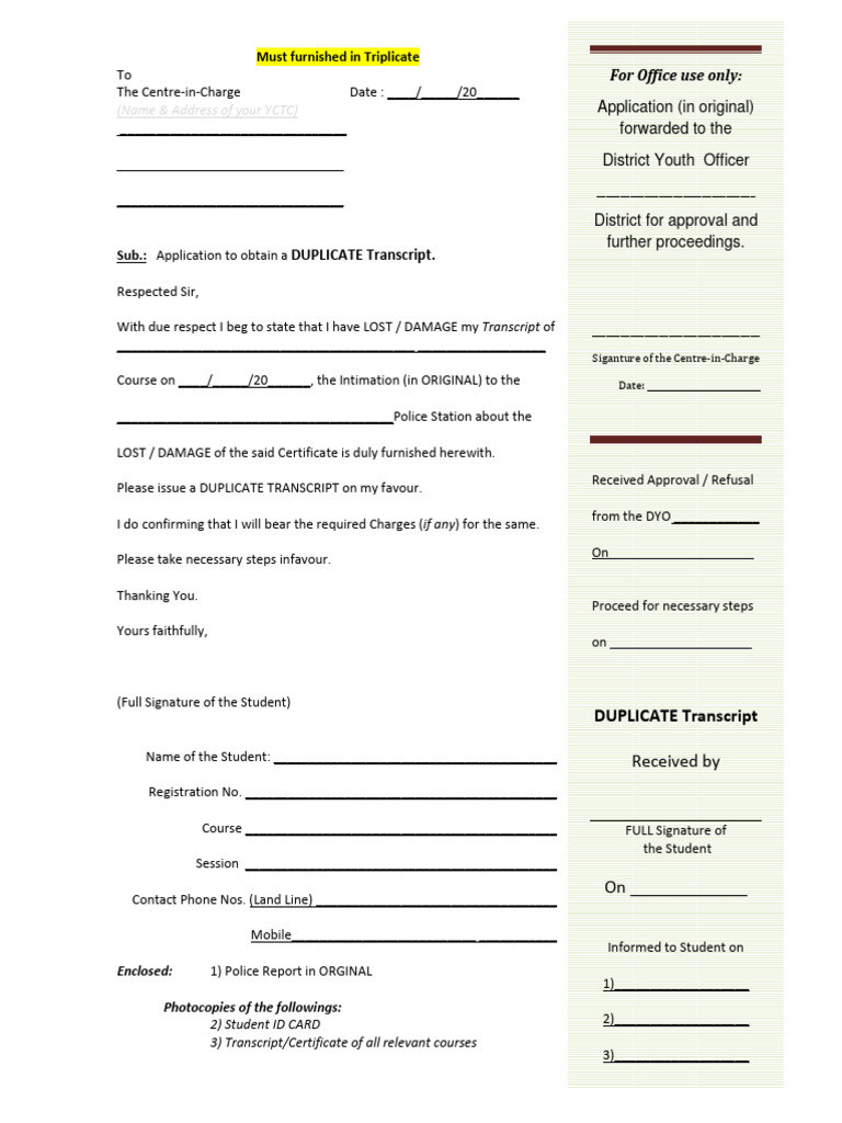 Application For Duplicate Transcript | PDF | Authentication | Access Control