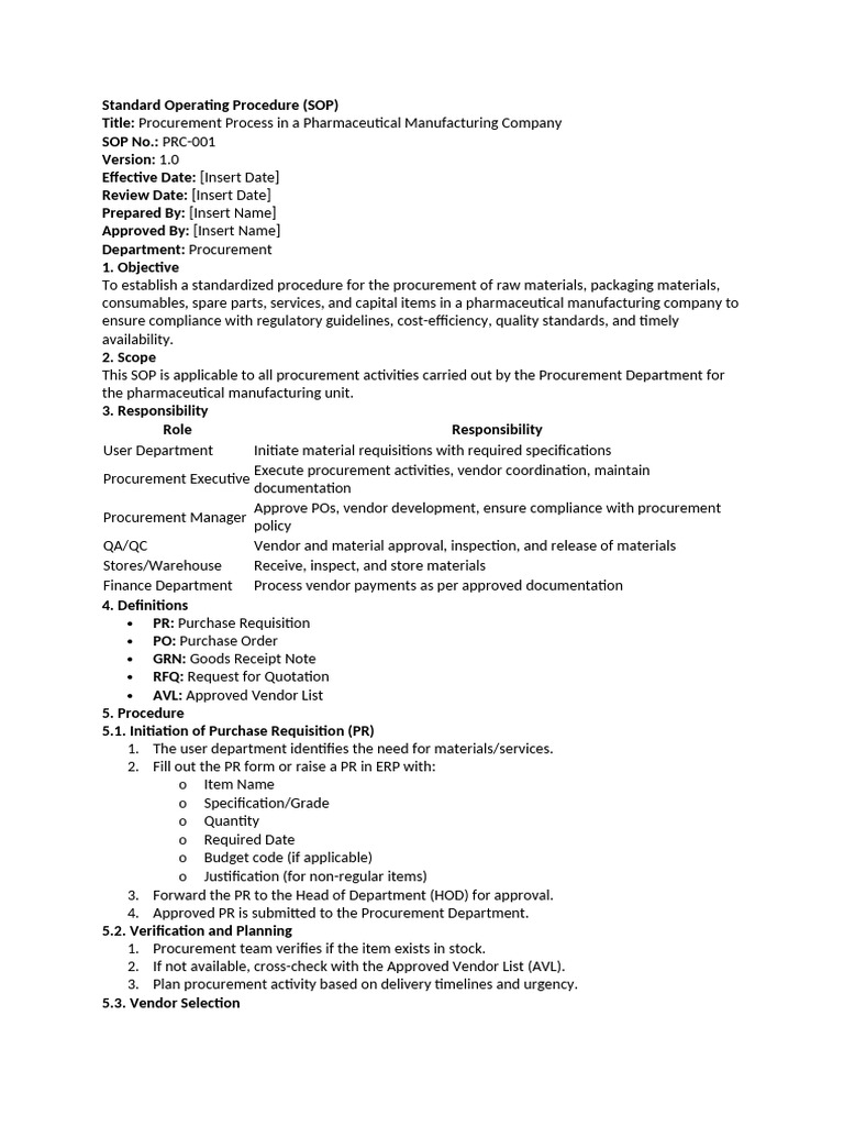 Standard Operating Procedure | PDF | Specification (Technical Standard) | Procurement