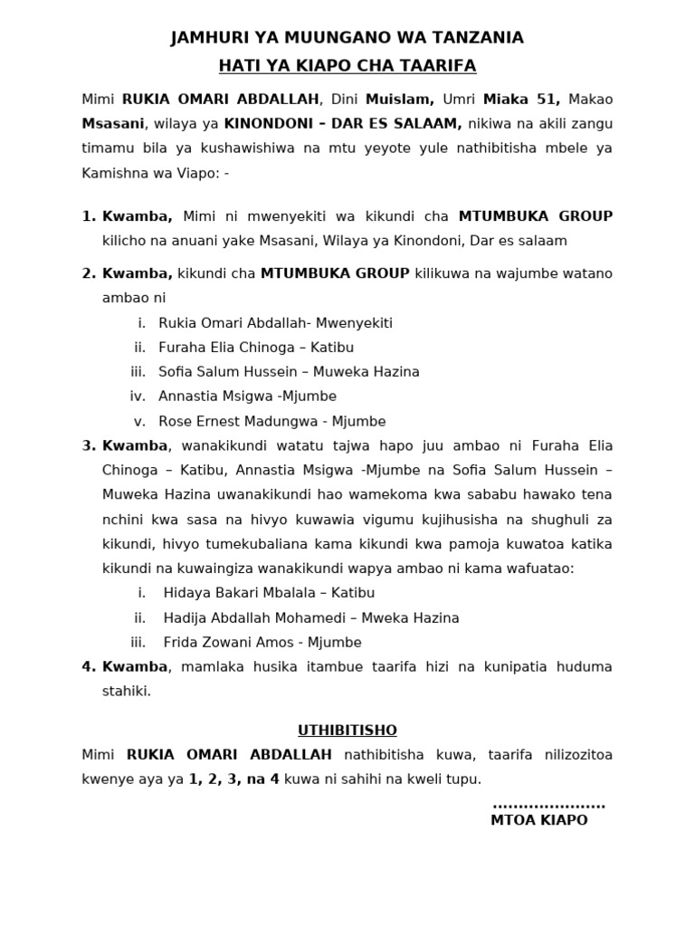 Kiapo Cha Ndoa Taarifa | PDF