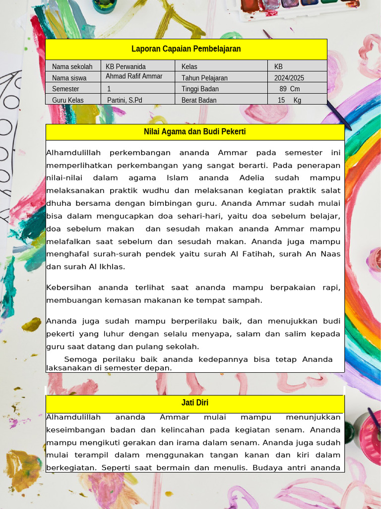 Rapor PAUD Kurikulum Merdeka Ammar | PDF